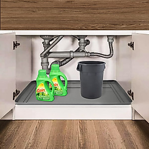Kqiang Under Sink Mat 34" x 22" Cabinet Liner for Kitchen Waterproof Trimmable Reusable Silicone Under Sink Mat Raised Edge Cabinet Liner Protector for Kitchen Bathroom