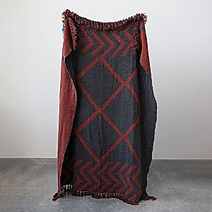 Creative Co-Op Recycled Cotton Blend Geometric Design and Fringe, Multicolor Throw Blanket, Multi