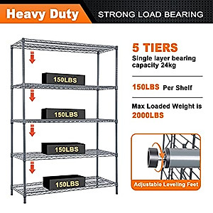 Land Guard 5 Tier Storage Racks and Shelving - 48" L x 20" W x 72" H Heavy Steel Material Pantry Shelves - Each Unit Loads 350 Pounds Wire Shelf, Suitable for Warehouses, Closets, Kitchens…