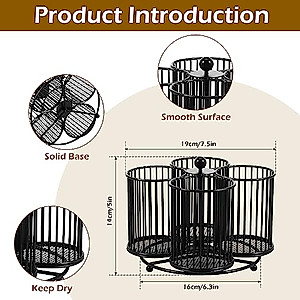 360° Rotating Metal Utensil Caddy, Utensil Organizer Holder 4 Compartment Flatware Storage Basket Portable Multipurpose Countertop Silverware Organizer for Kitchen Picnic Camping Outdoor (Black)