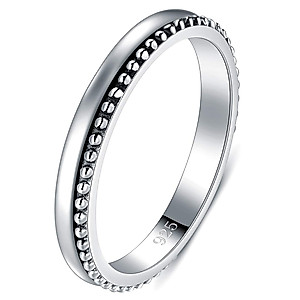 BORUO 925 Sterling Silver Ring High Polish Thin Beaded Bali Stackable Tarnish Resistant Engagement Wedding Band 2mm Ring Size 9.5