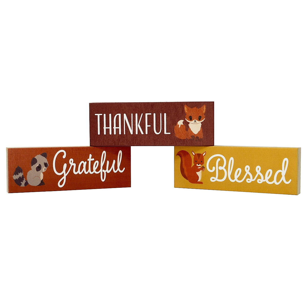 Fall Decorating Grateful Thankful Blessed Wood Block Signs – 3-Piece Fall Decor Set, Thanksgiving & Friendsgiving Decorations, Autumn Tiered Tray Accents