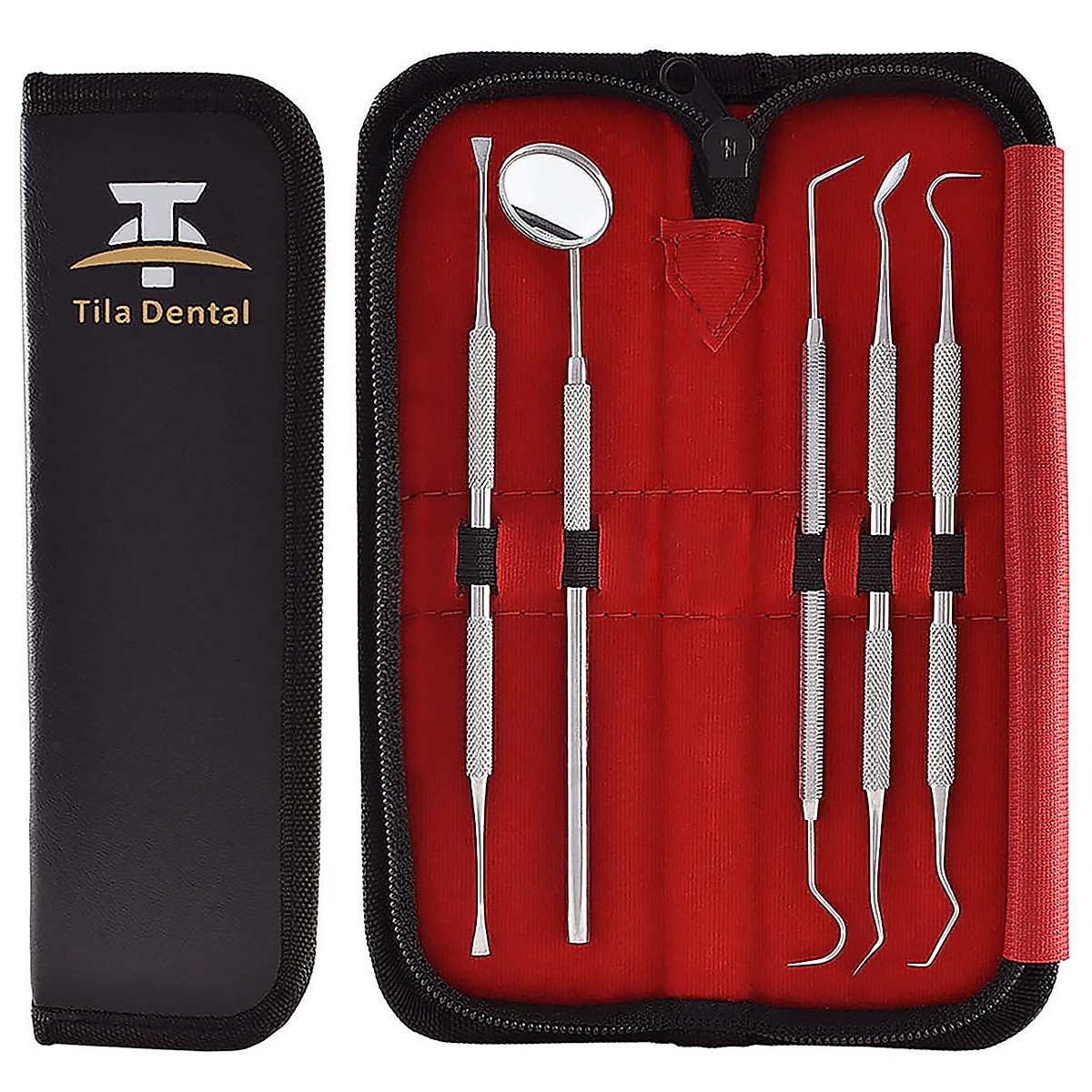 Dental Hygiene Kit Best for Personal Use Deep Tooth Cleaning - Calculus Plaque Remover Set - Scaler Instruments, Tartar Scraper, Tooth Pick, Mouth Mirror -Premium Stainless Steel 5pc Dentist Tools Set