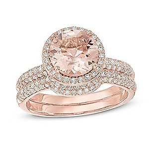 XAVIER SHINE Women's 8mm Morganite & 5/8 CT Diamond Frame Engagement Wedding Bridal Set Ring In 14K Rose Gold Plated Size 6.5