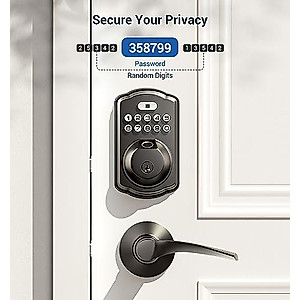 Veise Fingerprint Door Lock with 2 Lever Handles - Keyless Entry Door Lock, Electronic Keypad Deadbolt & Front Door Lock Handle Sets, Auto Lock & 1 Touch Locking, Easy Installation, Matte Black