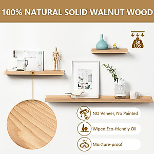 Rsuwiz Walnut Floating Shelves for Wall 16 inches Natural Wood Wall Shelves Nursery Bookshelf, Picture Ledge Floating Display Shelf for Bedroom Living Room Decor Photo Frames