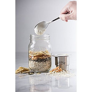 Kilner Snack On The Go Glass Jar Set Stainless Steel Cup Keeps Dry Ingredients Separate from Wet Foods, 17-Fluid Ounces, 0.5L