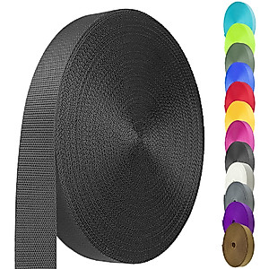 Nylon Webbing 1 Inch 1.5 Inch, Heavy Duty Nylon Webbing Strap 12 Yard, Durable Nylon Strapping for Indoor or Outdoor Gear, DIY Crafting, Repairing, (Black, 12 Yard)