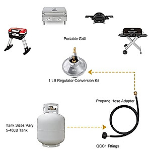 WADEO 8 Feet Propane Adapter Hose with QCC1/Type1 Tank Connects 1 lb Portable Appliance to 1-20lb Propane Tank for Weber Q Grill, Coleman Grill, Camp Stove and More