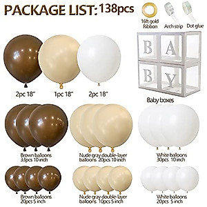 Teddy Bear Baby Shower Balloon Boxes Brown Garland Kit Arch Nude Neutral Cream Birthday Party Decorations White Peach Blush Different Sizes Coffee Wedding Theme