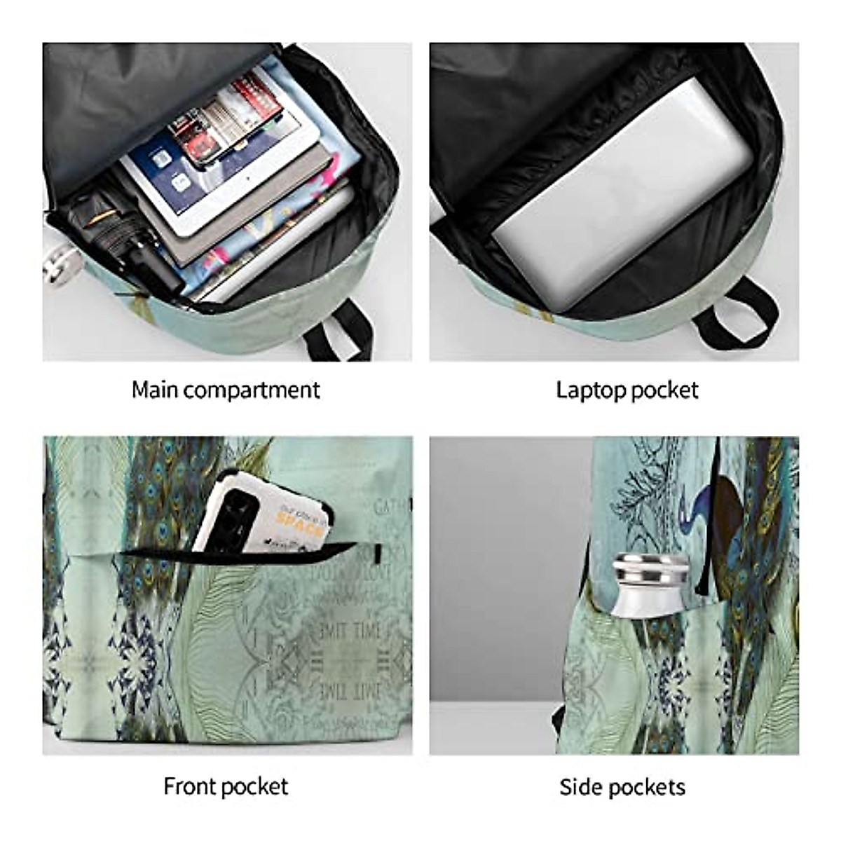 Nmbvcxz Peacock Backpack for Women 17 inch Travel Casual Laptop Backpack Lightweight Waterproof Durable Hiking Daypack