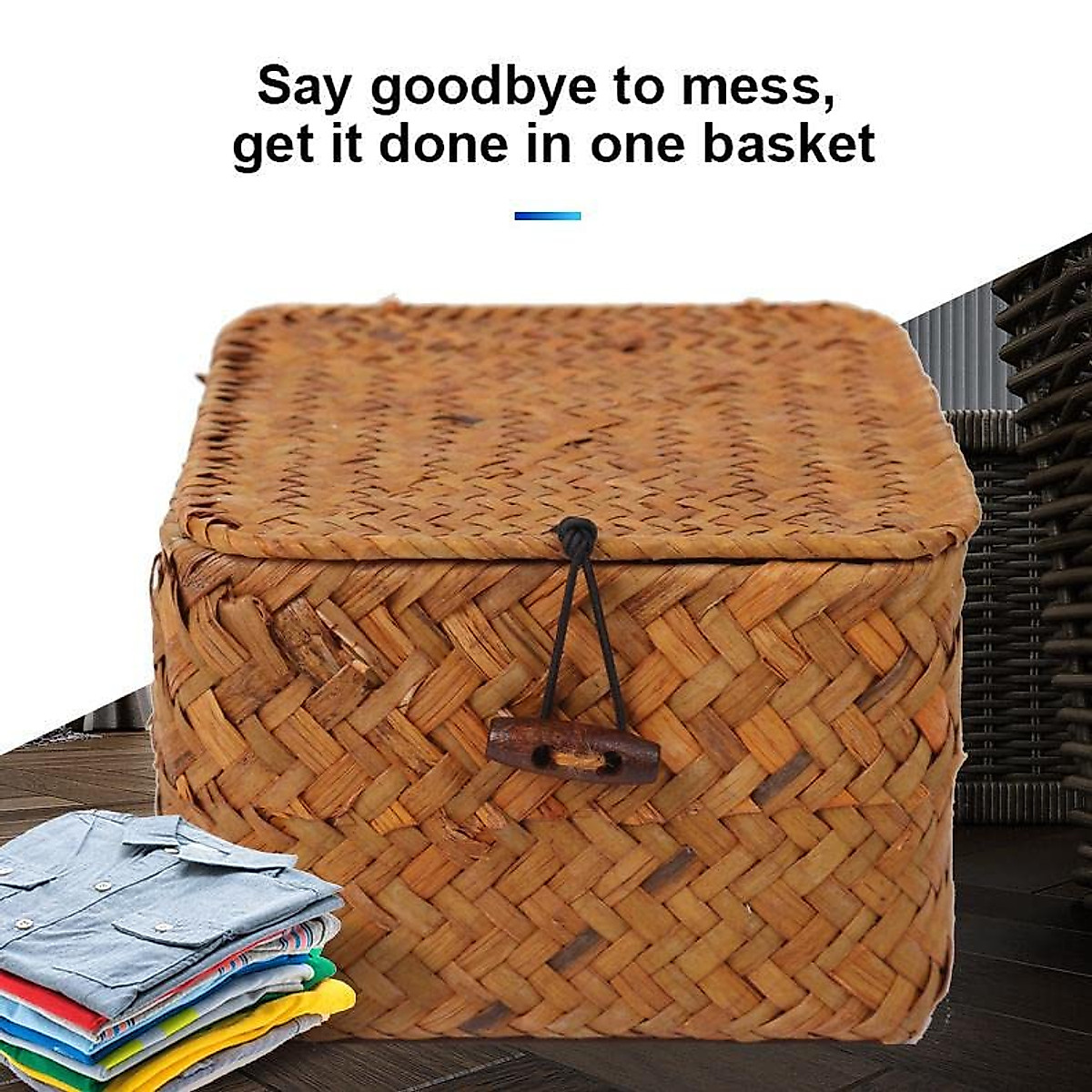 Kumprohu Seagrass Storage Baskets | Wicker Shelf Baskets with Lid,Rattan Storage Basket Natural for Organize and Storage Cosmetics, Snacks, Toys, Clothes Handwoven Storage Bins