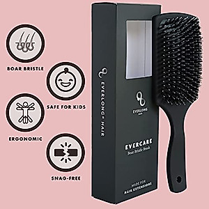 Boar Bristle Brush by Everlong Hair, Boar & Nylon Bristles Adds Shine & Promote Hair Growth, Scalp Massage & Detangling, Safe for All Hair Types Extensions & Wigs, Matte Black Coated Ergonomic Handle