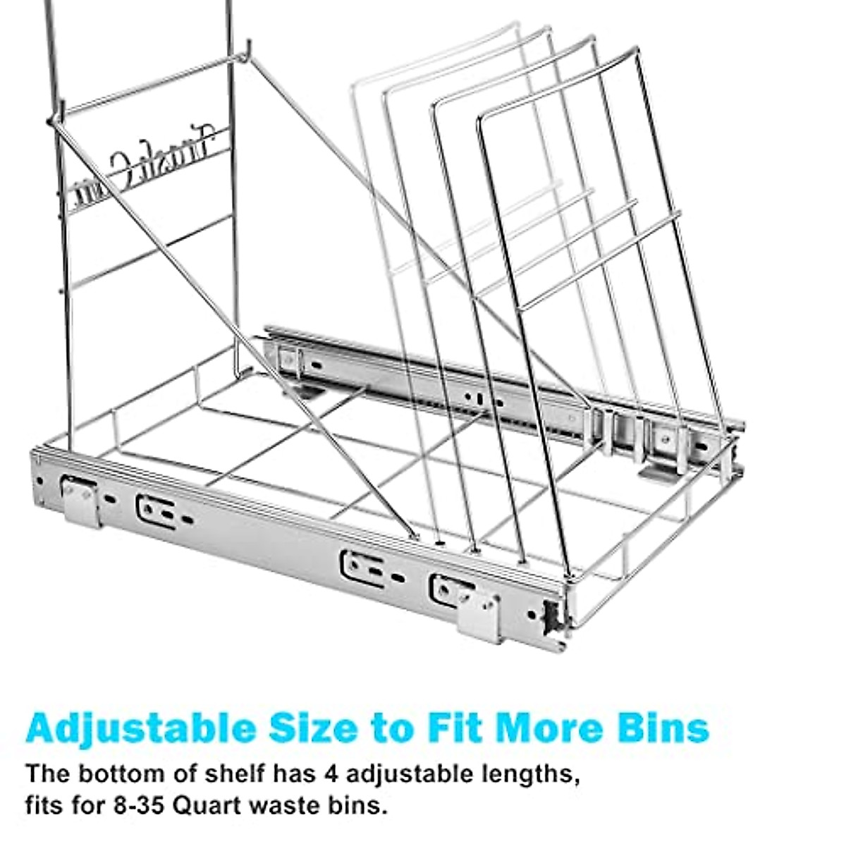 TERMATH Pull Out Trash Can Under Cabinet, Kitchen Adjustable Sliding Waste Bin Shelf, Roll Out Garbage Can Holder Frame, Trash Can Not Included
