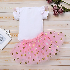 Cake Smash 1st 2nd 3rd Birthday Girl Princess Outfit Polka Dots Dress Ruffle Tulle Tutu Skirt Set Wild ONE Party Dance Fancy Carnival Costume w/Headband Pink-1st 1T