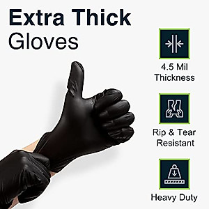 Disposable Black Nitrile Gloves Medium 50 Count - Extra Thick 4.5 Mil - Powder and Latex Free Rubber Gloves - Surgical Medical Exam Gloves - Food Safe Cooking Gloves