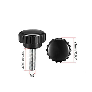 uxcell 8pcs Knurled Clamping Knobs M5 x 16mm Metric Zinc Plated Carbon Steel Male Thread Thumb Screw on Type 21mm Plastic Round Head Threaded Hand Bolt Stud Knobs Black