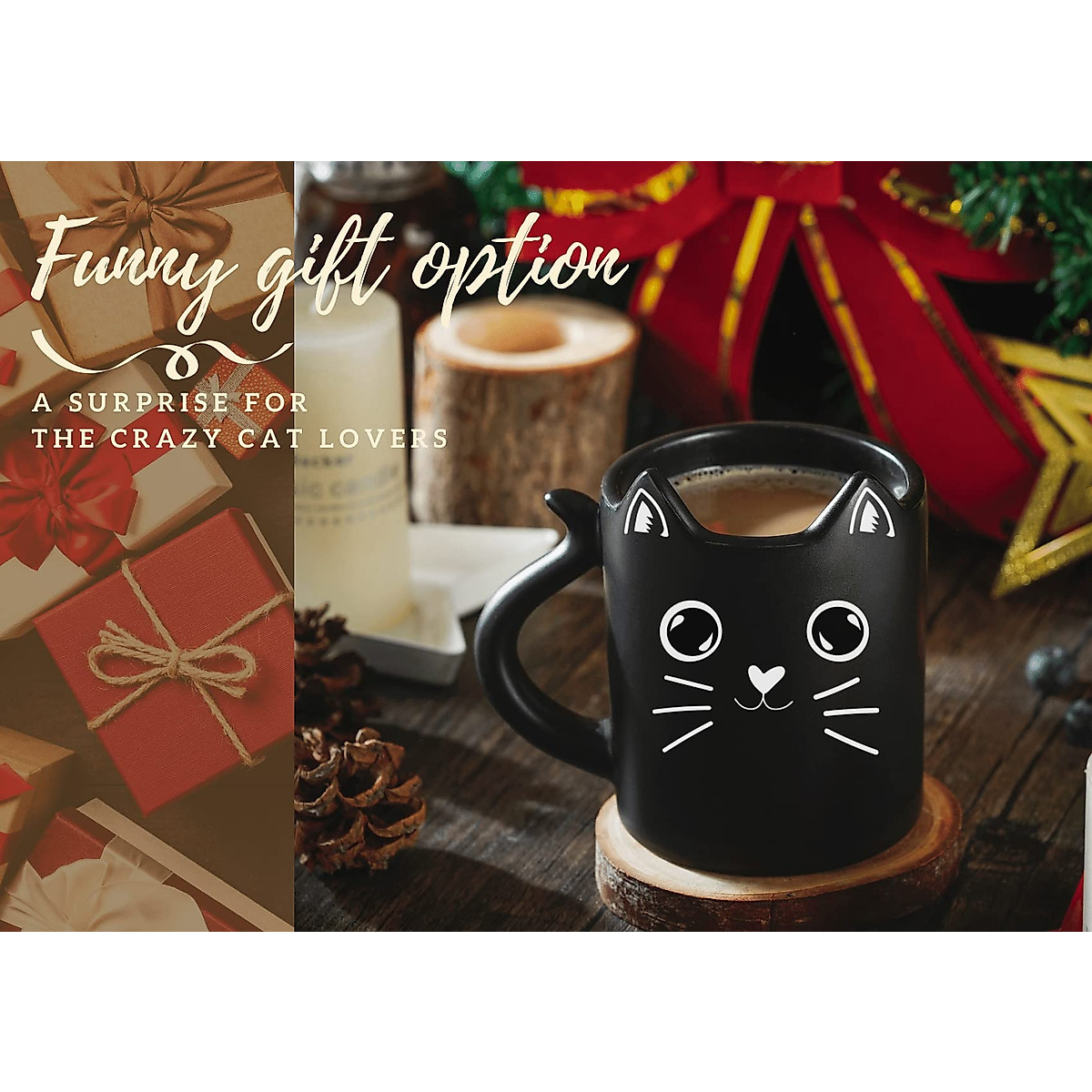 Onebttl Funny Cat Coffee Mug, Cat Mug with Cat Ears and Cat Tail Handle, Cat Gifts for Cat Lovers on Christmas, Birthday - Best Cat Mom Ever