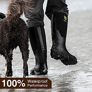 TIDEWE Rubber Boots for Men Multi-Season, Waterproof Rain Boots with Steel Shank, 6mm Neoprene Sturdy Rubber Outdoor Hunting Boots Size 11 (Black)