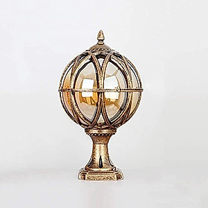 E27 Outdoor Glass Ball Post Lights Industrial Aluminum Antirust Column Lamps Courtyard Garden Home Street Decoration Pillar Lights(Color:Brass,Size:M)