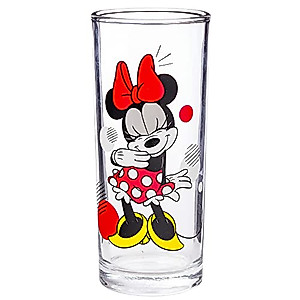 Silver Buffalo Disney Minnie Red Stripe Dots 4 Pack Tumbler Glass Set, 10 Ounces