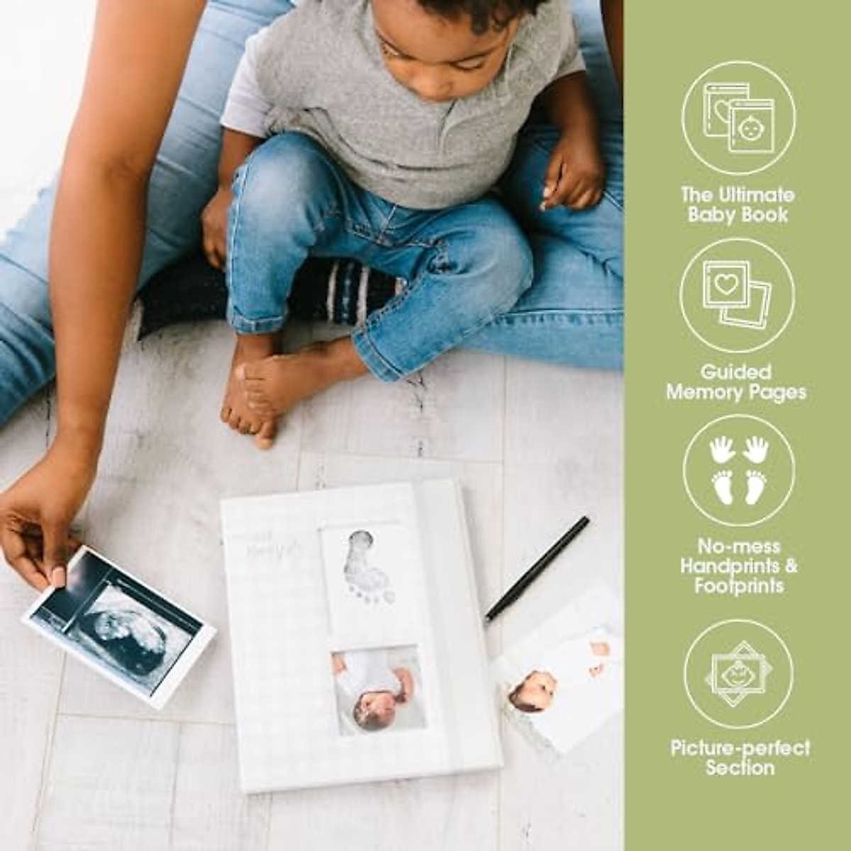 Pearhead Welcome Little One First 5 Years Memory Book, Gender-Neutral Baby Keepsake for New and Expectant Parents, Pregnancy And Milestone Journal, Gray Gingham