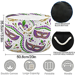 visesunny Green Mardi Gras Bead Purple Venetian Mask Music Instrument Laundry Baskets Fabric Storage Bin Storage Box Collapsible Storage Basket Toy Clothes Shelves Basket for Bathroom,Bedroom,Nursery,