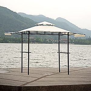 Morhome 12ft.lx4.3ft.w Iron Double Tiered Backyard Patio BBQ Grill Gazebo with Bar Counters Beige Modern Contemporary Polyester