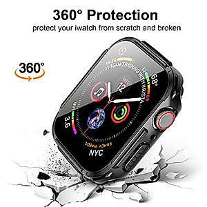 Mesime Rugged Case Compatible for Apple Watch Case with Tempered Glass Screen Protector for Series 7 6 5 4 SE 45mm 44mm, iWatch Case Cover Protective Accessories Hard Case