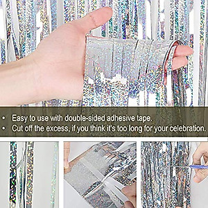 Moohome 2 Pack 3.28 ft x 9.84 ft Metallic Sparkle Silver Fringe Curtains Tinsel Foil Curtains for Party Backdrop Photo Booth Backdrop Door Window Streamer Curtain Party Wedding Background Decor
