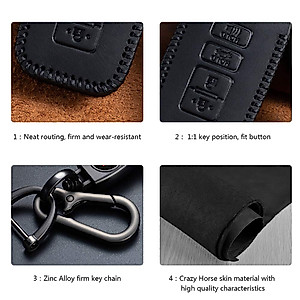 Compatible with Lexus Key Fob Cover with Keychain Genuine Leather 360 Degree Protection Key Shell Case for RX ES GS LS NX RS GX LX RC LC Keyless Smart Key Fob Shell,Keychains Accessories,black1