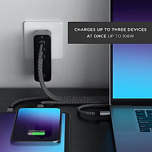 Satechi 108W USB C 3-Port GaN Wall Charger – for M2/ M1 MacBook Pro/Air, M2/ M1 iPad Pro/Air, iPhone 15 Pro Max/15 Pro/15/15 Plus