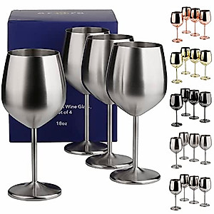 ARORA Stainless Steel Wine Glass 18oz - Set of 4 Matte Silver - 3.6" D x 8.3" H, Large (851005)