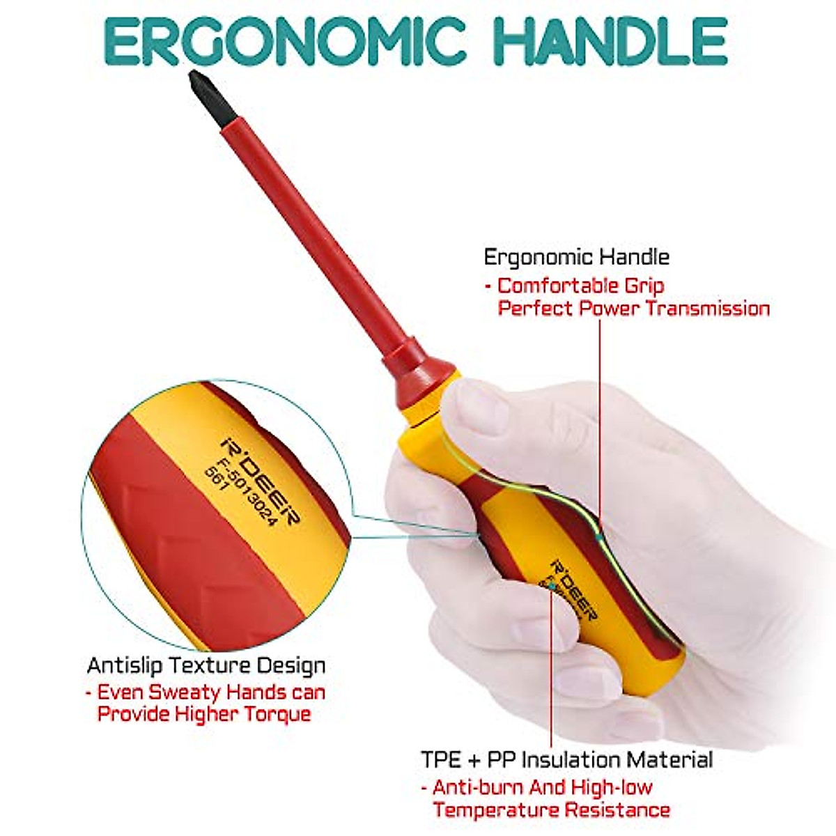13 Piece Insulated Screwdriver Set R'deer Industrial Level 1000v Cr-V Magnetic Slotted Phillips Pozidriv Torx Electrician Tool Kit
