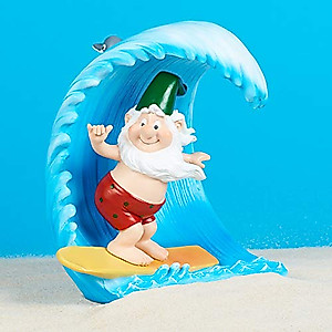 Dawn & Claire Gneptune The Gnarly Gnome Surfer Statue for Garden, Lawn, Yard, Book Shelf, Desk Beach Decoration, Unique Novelty Surfing Gift Idea