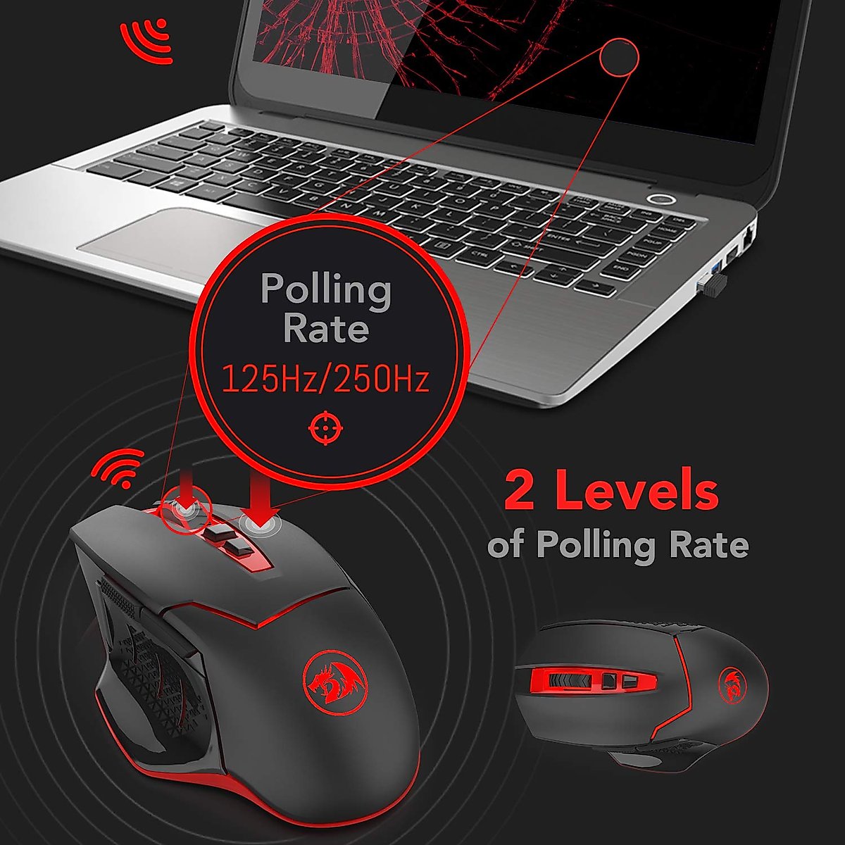 Redragon M690-1 Wireless Gaming Mouse with DPI Shifting, 2 Side Buttons, 2400 DPI, Ergonomic Design, 8 Buttons-Black