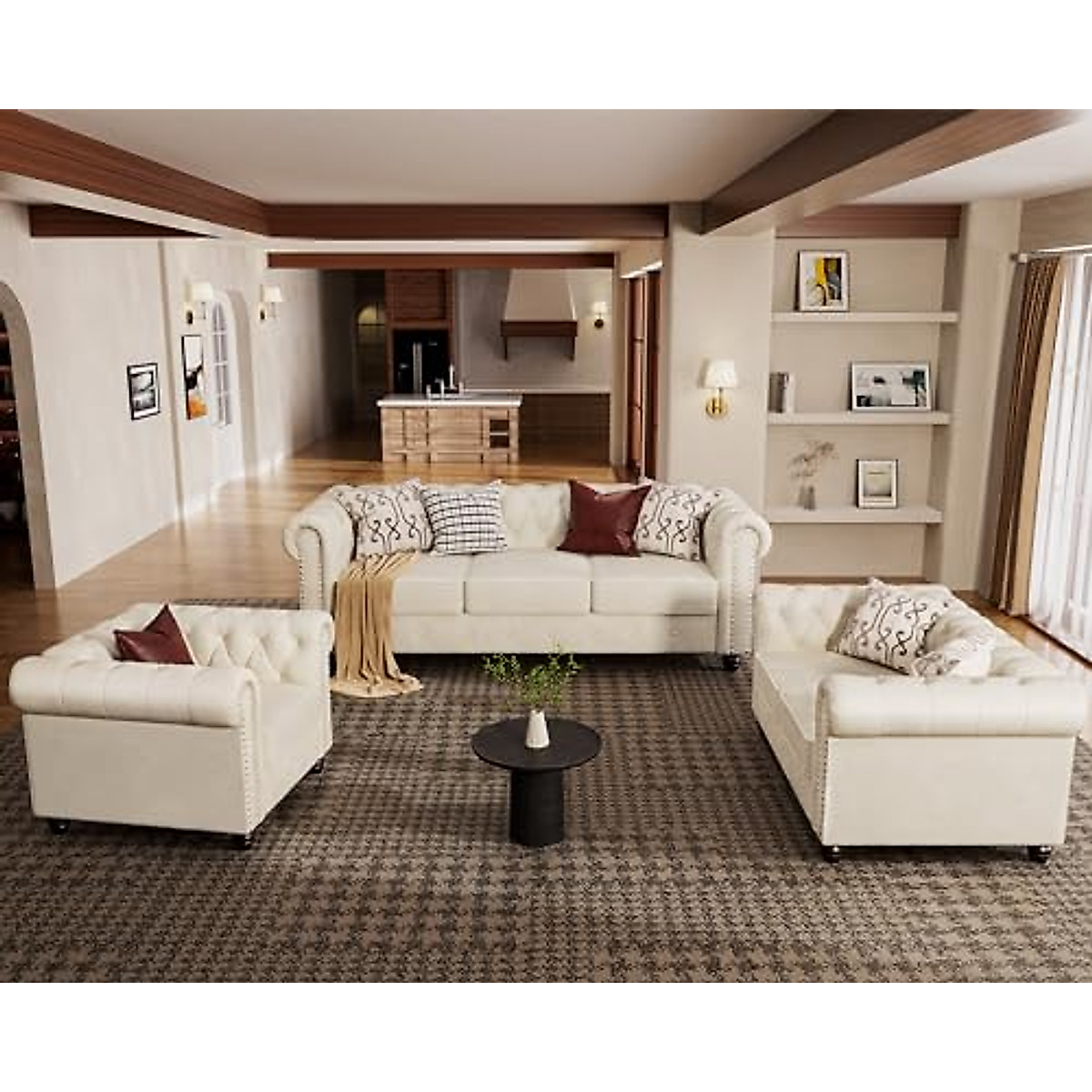 Morden Fort [2-Year-Service] Sofa Couch [No Sagging] Velvet Couch 24'' Deep Seat Comfy Couches for Living Room Sofas Firm Soft Velvet Sofa Pet-Friendly Chesterfield Modern Sofa Beige