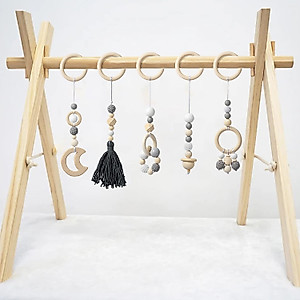R HORSE 5 Baby Play Gym Toy Set Wooden Hanging Toy for Infant Play Activity Gym Wooden Nursing Pendant Gym Rattles Toy Sensory Birthday Shower Gifts Toys for Newborn Gift