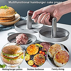 Amuideasy Burger Patty Maker, Aluminum Double Hamburger Press Patty Maker Wood Handle Meat Press Grill Burger Mold with 100 Patty Papers