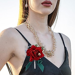 Didiseaon Christmas Decor Christmas Wrist Corsage Wristlet, Christmas Theme Bride Bridegroom Boutonniere Pine Cone Corsage for Wedding Boutonniere Decor Fresh Flowers