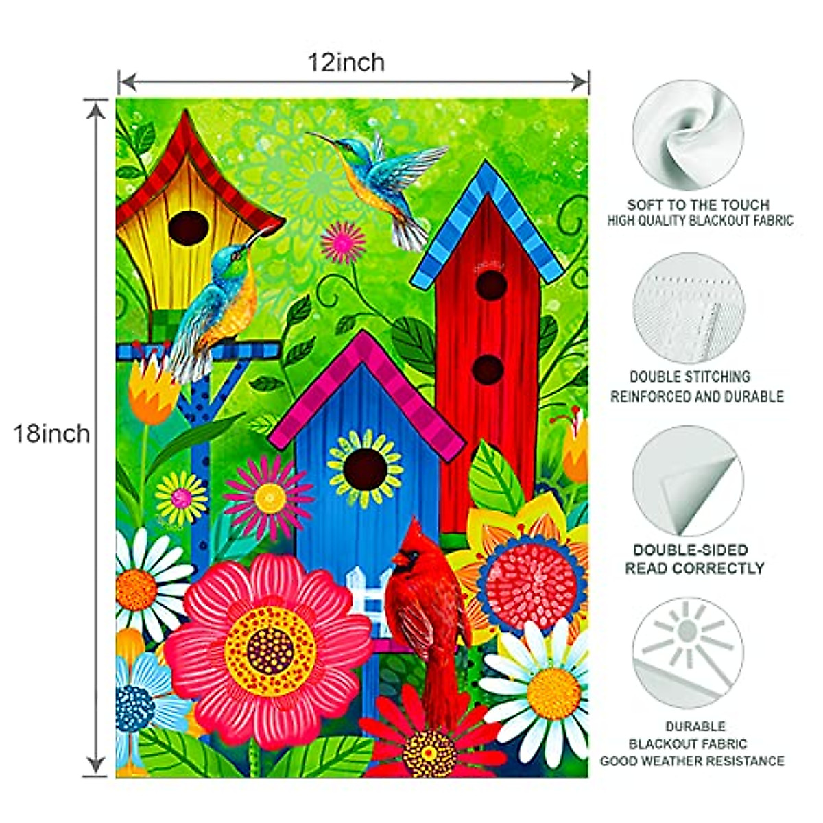 Welcome Lighted garden flag birds house garden flags 12X18 double sided, solar sall yard flag, lawn home spring Easter decoration.