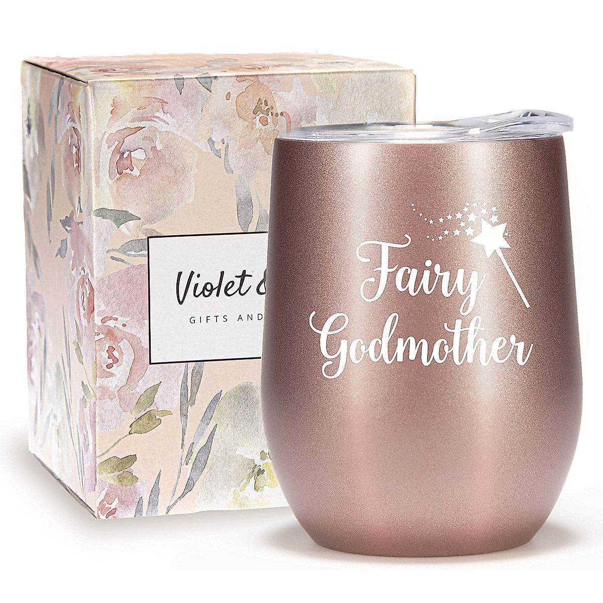Violet & Gale Fairy Godmother Gifts for Women - Godmother Proposal Tumbler Cup Wine Glass 12oz - Beautiful Godmother Gifts from Godchild Coffee Mug Godparents Announcement Gift