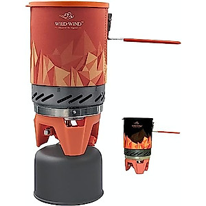 Portable Backpacking Stove WILD-WIND X0 Lightweight Camping Stove Cooking System 1 Liter Pot, One-Piece Design Camp Stove Propane for Hiking, Fishing, Hunting Emergency & Survival (organe)