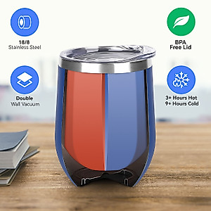 DOMICARE Stainless Steel Wine Tumbler Bulk with Lid, Personalized Insulated Tumblers Set, 12oz Travel Coffee Cups Pack of 1, Dark Blue