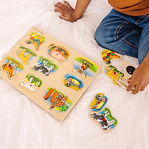 Melissa & Doug Farm Sound Puzzle - Wooden Peg Puzzle With Sound Effects (9 pcs)