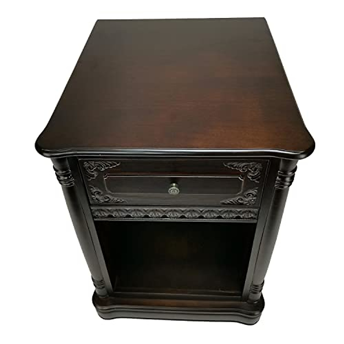 Benjara Kai 26 Inch Classic Wood Accent Chest, 1 Drawer, Open Space, Carved, Brown