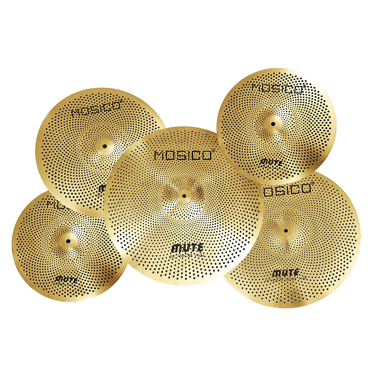 Low Volume Cymbal Pack Golden Mute Cymbal 14"Hi-hat+16"Crash+18'Crash+20"Ride Quiet Drum Cymbal Pack for Practice