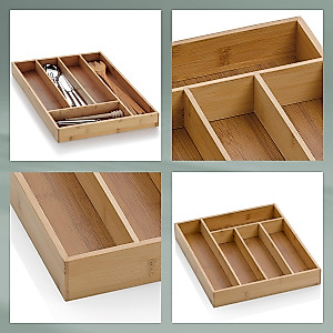 Kela Kalma 12013 Cutlery Tray, Drawer Divider with 8 Compartments, Removable, 35 x 43 x 6.5 cm, Bamboo, Bamboo, Bamboo, 5 Fächer