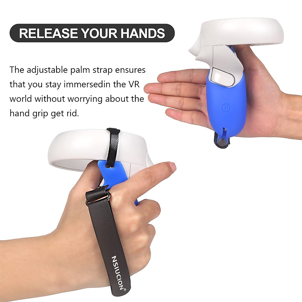 Nsiucion Touch Controller Grip Cover for Oculus Quest 2 VR Game Controller, Anti-Throw Handle Protective Sleeve with Adjustable Wrist Knuckle Strap Quest 2 Accessories (Red & Blue)