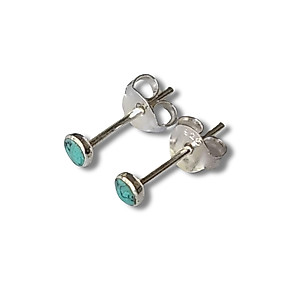 Handmade Turquoise Gemstone Round 3mm Stud Earrings, 925 Sterling Silver, Tiny Circle Studs for Women, Cartilage Earring, Tarnish & Water Resistant, By MiYa Jewelry Creations